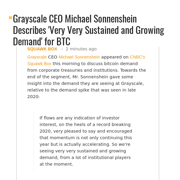 Grayscale CEO Michael Sonnenshein Describes 'Very Very Sustained and ...